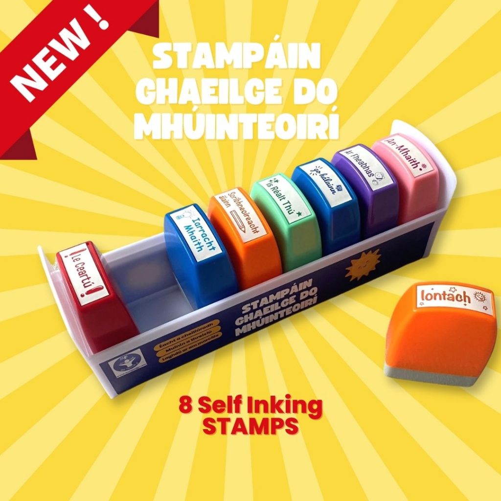 Set of 8 Self-inking Teachers Stampers – Irish – Mol an Óige